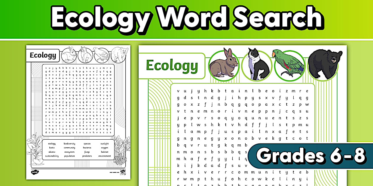 Ecology Word Search for 6th-8th Grade