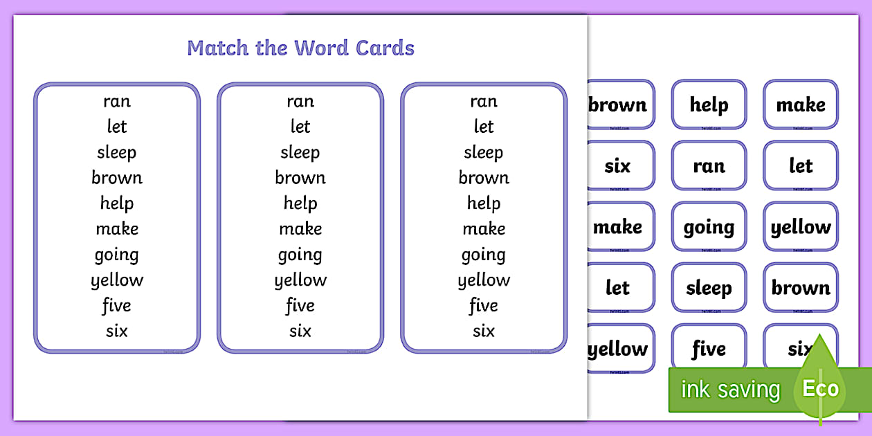 Match the Words (High Frequency 12) Peg Game