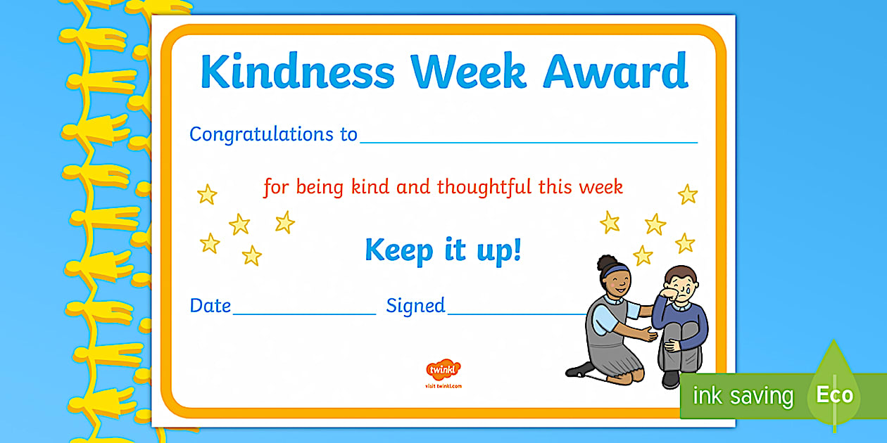 Editable Kindness Week Certificate (teacher made) - Twinkl