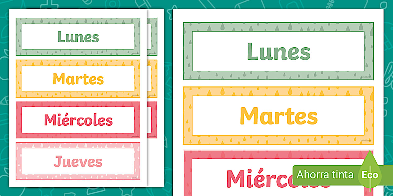 Etiquetas: Días de la Semana - Versión Gotitas de Agua