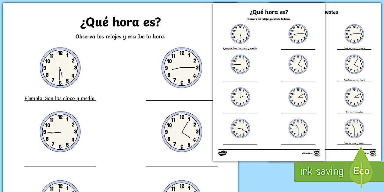 Telling the Time in Spanish Worksheet PDF | Twinkl - Twinkl