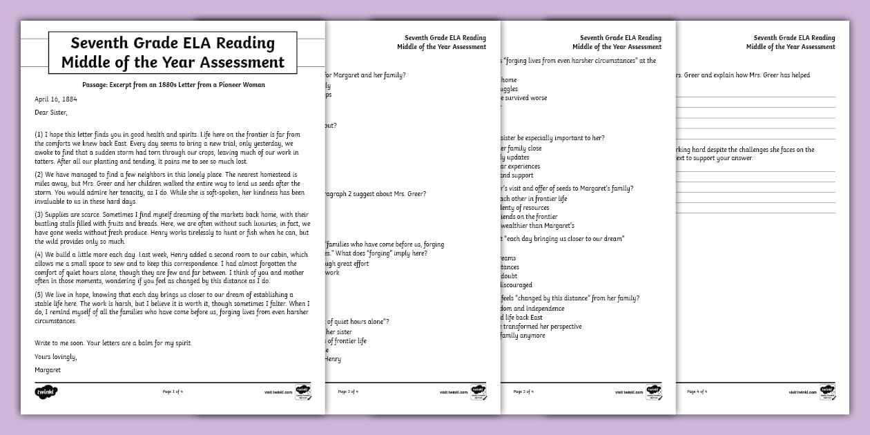 Seventh Grade Middle of the Year ELA Reading Assessment