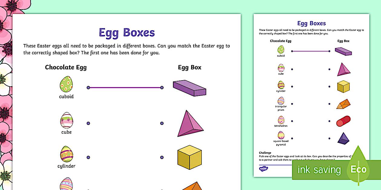 Spring-Themed Egg Boxes 3D Shapes Worksheet - Twinkl