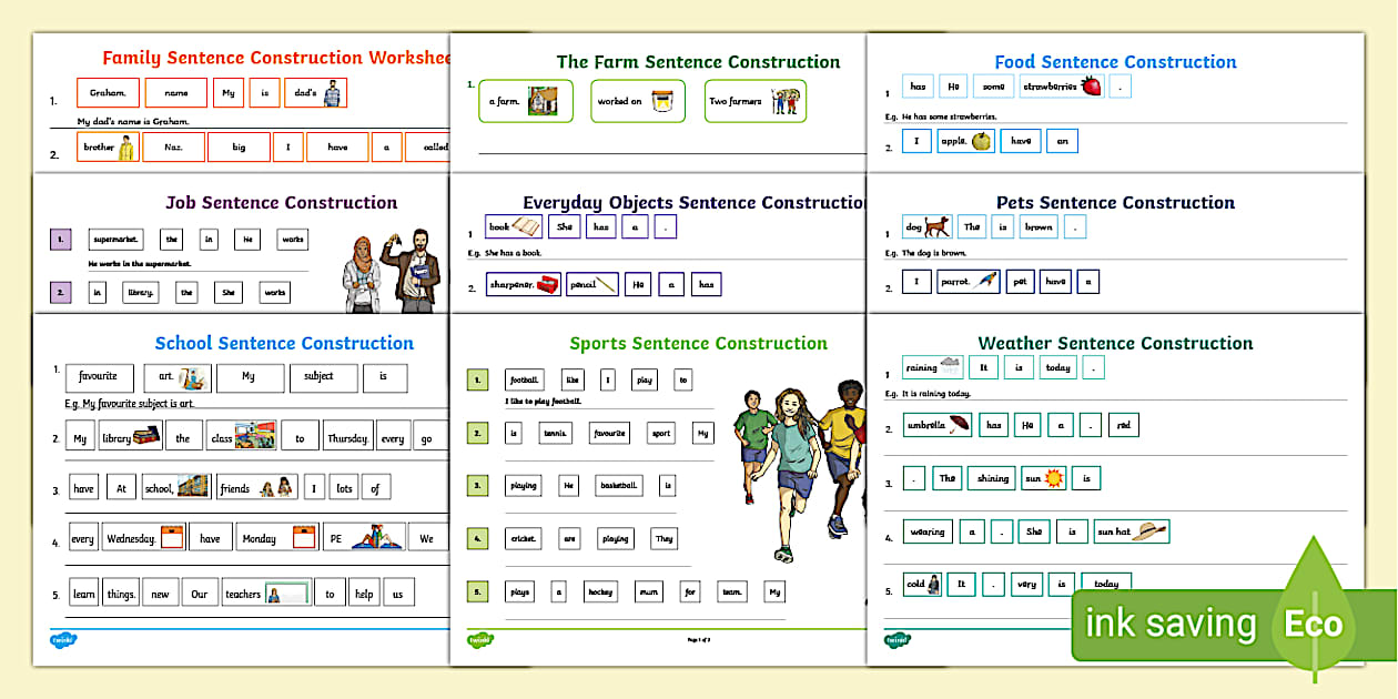 Sentence Construction Exercises - Worksheets with Answers