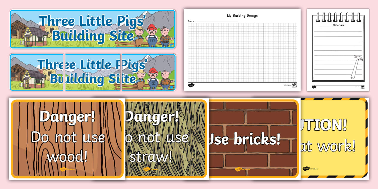Three Little Pigs Building Site Dramatic Play Pack - Twinkl