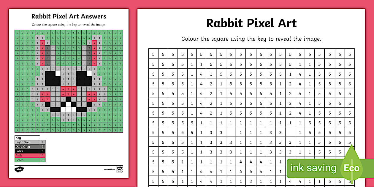 Adorable Rabbit Pixel Art Template | Twinkl KS1 | Pixel Art
