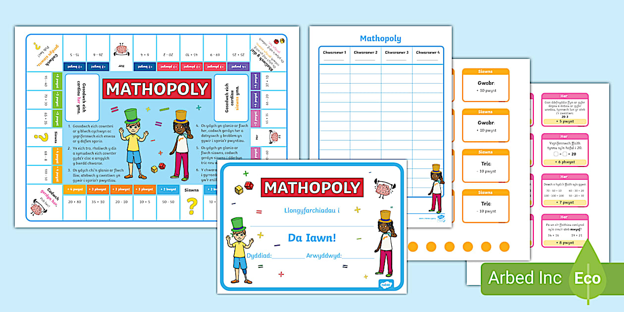 Mathopoly: Gêm Fwrdd Adio a Thynnu hyd at 100 - Twinkl