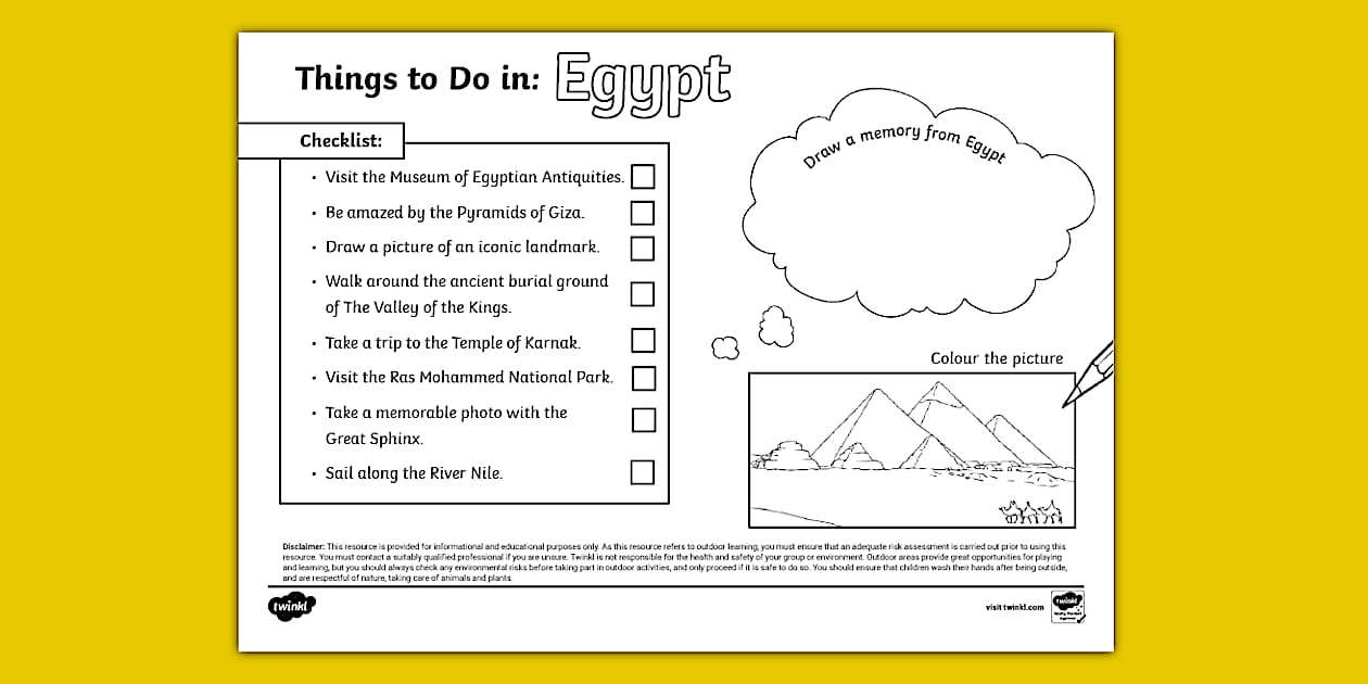 Things to Do in Egypt Checklist Activity - Twinkl