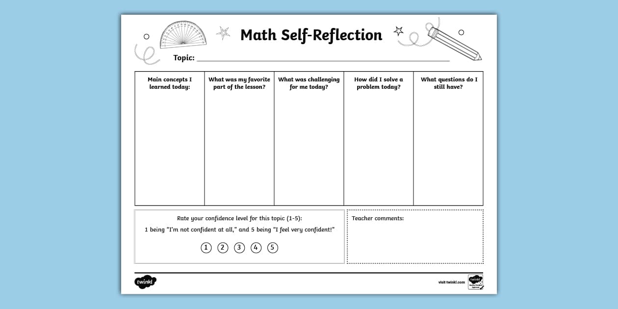 Math Self-Reflection Worksheet for 3rd-5th Grade - Twinkl