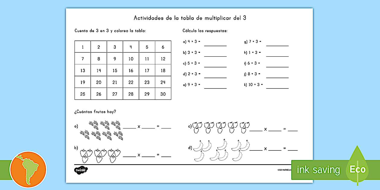 Ficha de actividad: La tabla de multiplicar del 3 - Twinkl