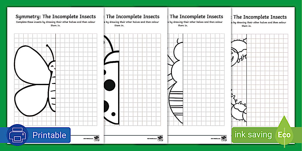 Grade 3 Maths - Easy Symmetry Drawing Worksheets PDF