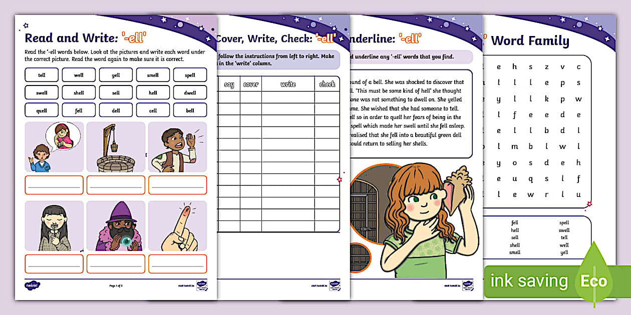 Word Family '-ell' Work Sheets (teacher made) - Twinkl
