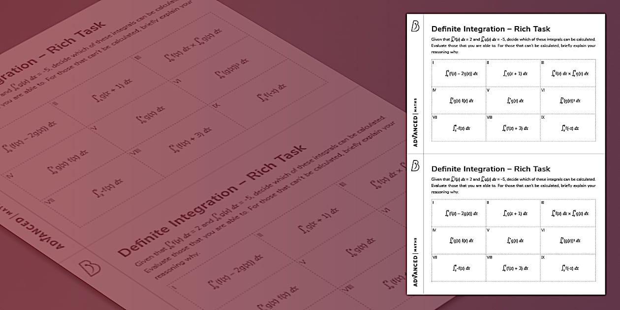 👉 Definite Integration Rich Task - Twinkl