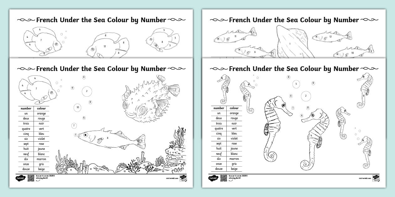👉 French: Colour By Number - Under the Sea