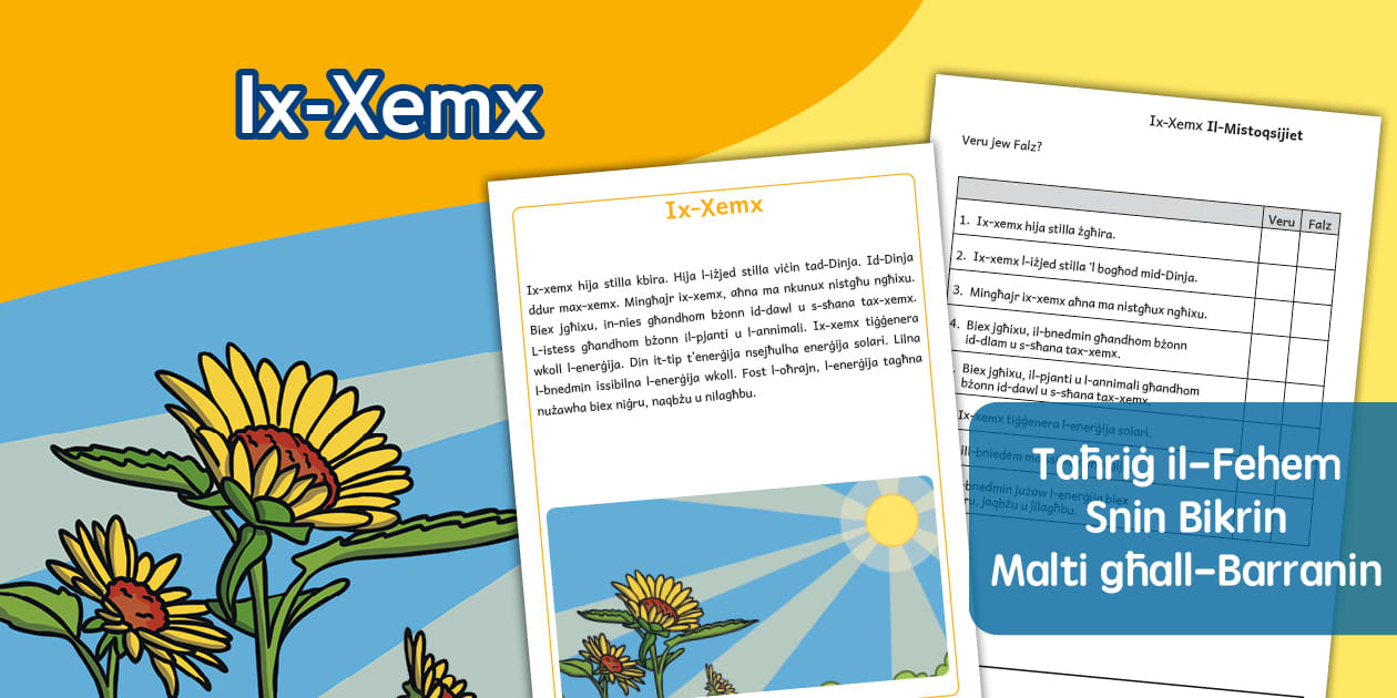Taħriġ il-Fehem I Ix-Xemx (teacher made) - Twinkl