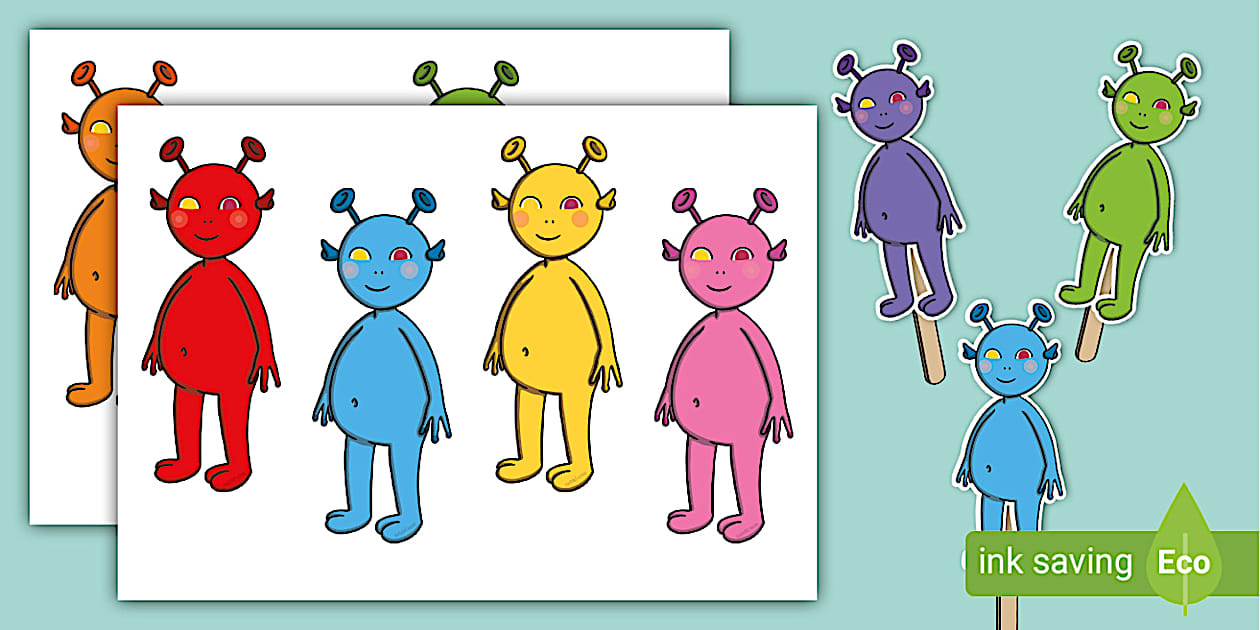 Colour Space Aliens Stick Puppets Twinkl (teacher made)
