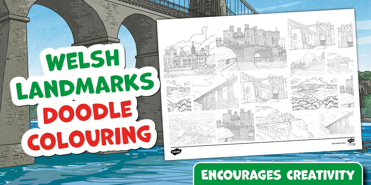 Landmarks of Wales Doodle Colouring Sheet