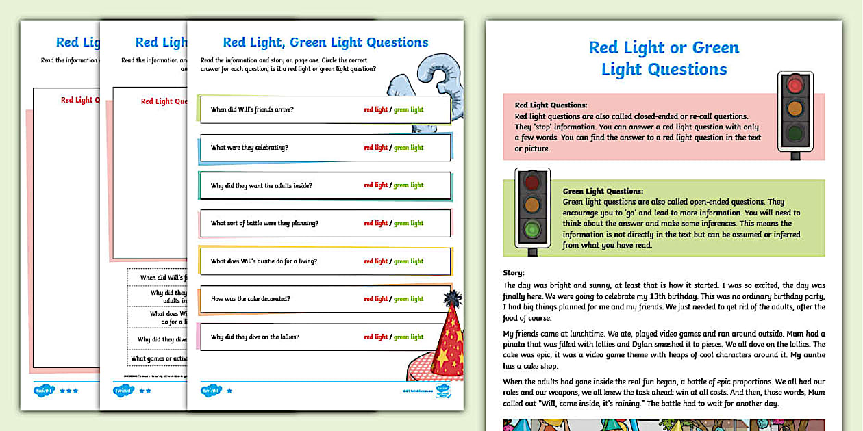 Red Light, Green Light Questions Differentiated Worksheets