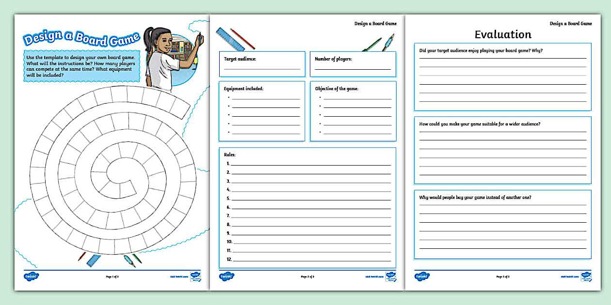 Design a Board Game Spiral Template Worksheet (teacher made)
