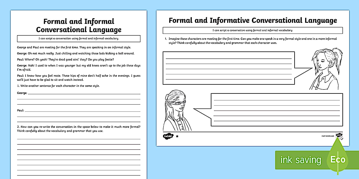 Formal and Informal Conversational Language Worksheet / Worksheets - social