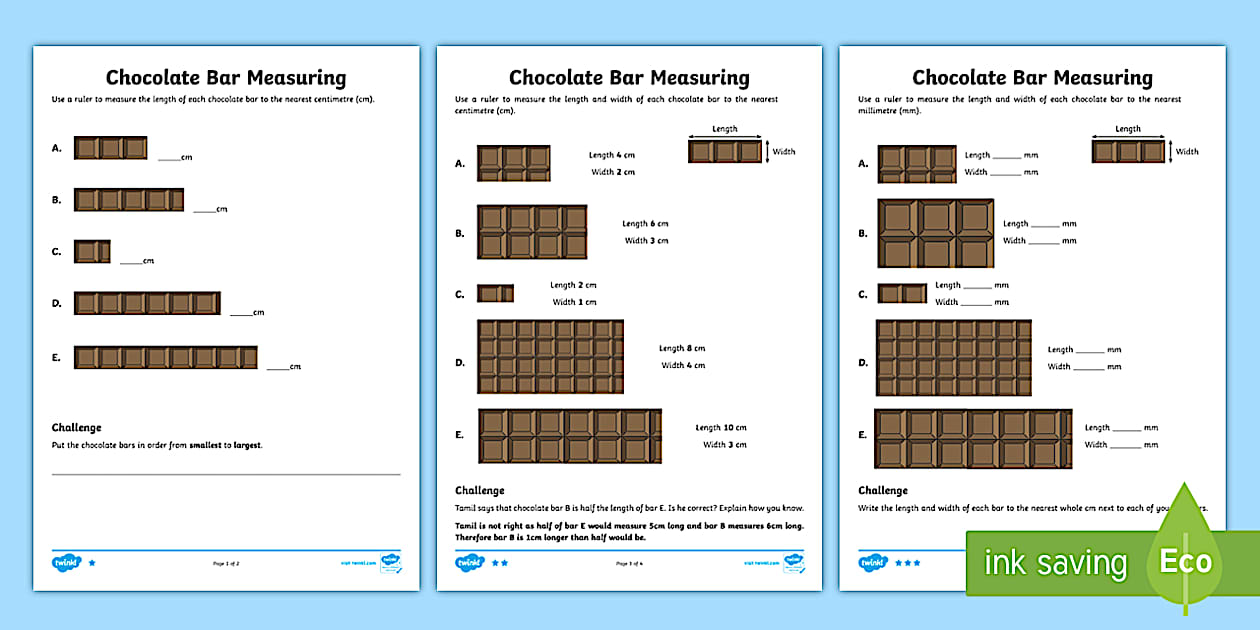 Editable KS1 Chocolate Bar Measuring Worksheet - Twinkl