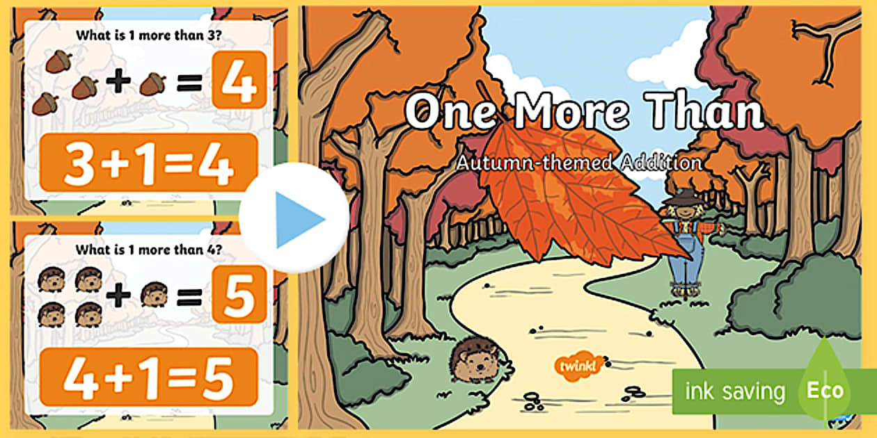 Autumn-Themed 'One More Than' Addition PowerPoint - Twinkl