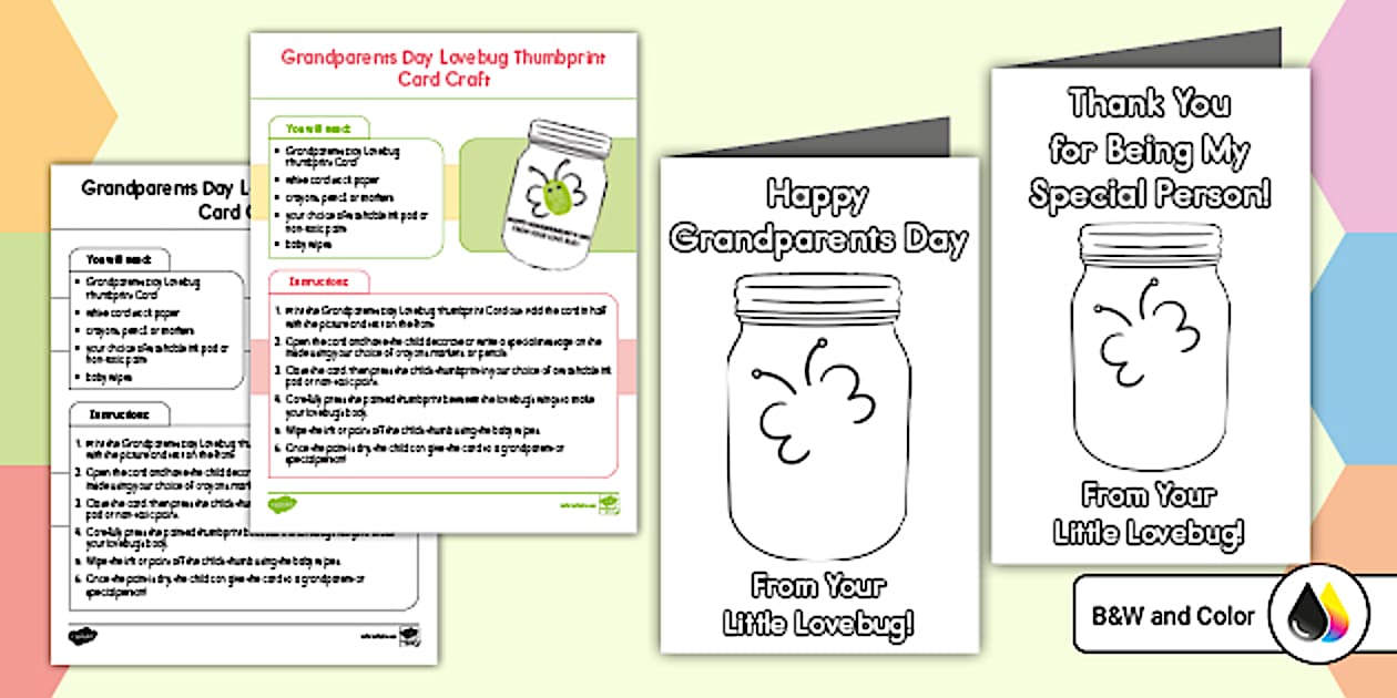 Grandparents Day Lovebug Thumbprint Card Craft - Twinkl