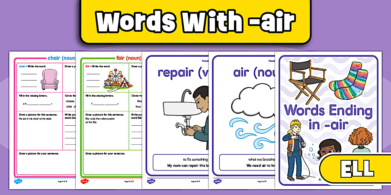 Words Ending in -Air Worksheets for ELL