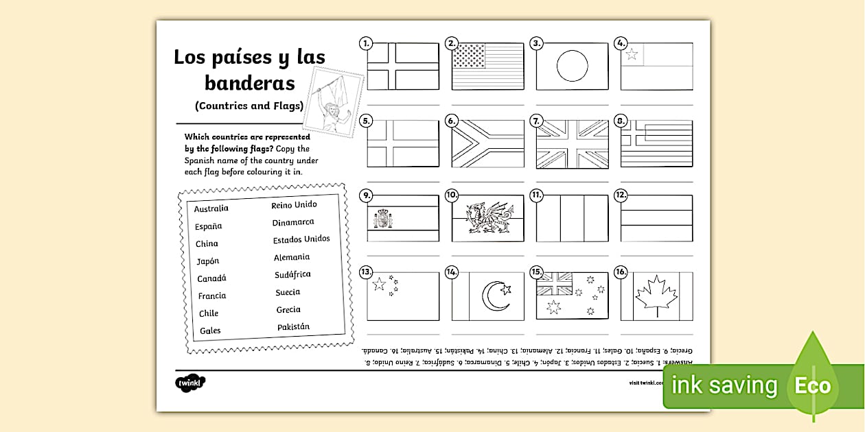 👉 Spanish KS2 Countries and Flags Matching Up Activity Sheet