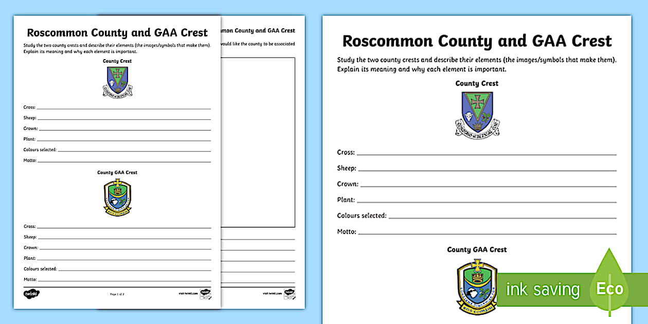 Roscommon County and GAA Crest Worksheet / Worksheet
