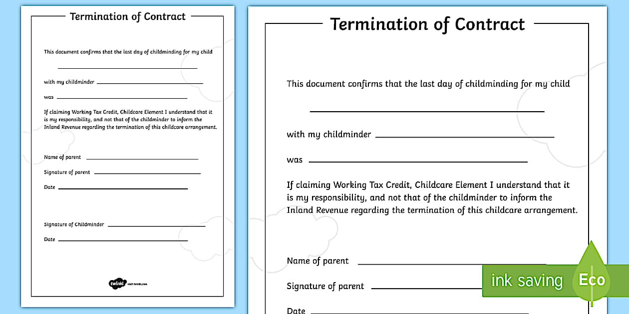 Editable Termination of Childminding Contract Template