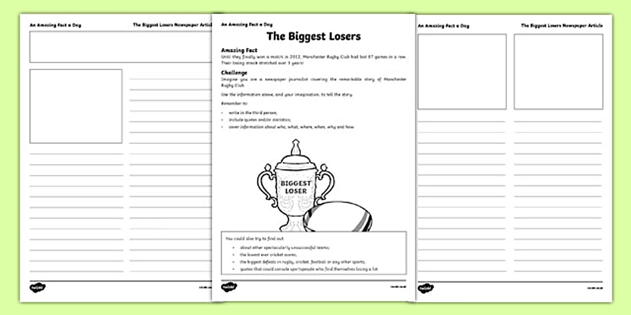Editable The Biggest Losers Worksheet (teacher made)