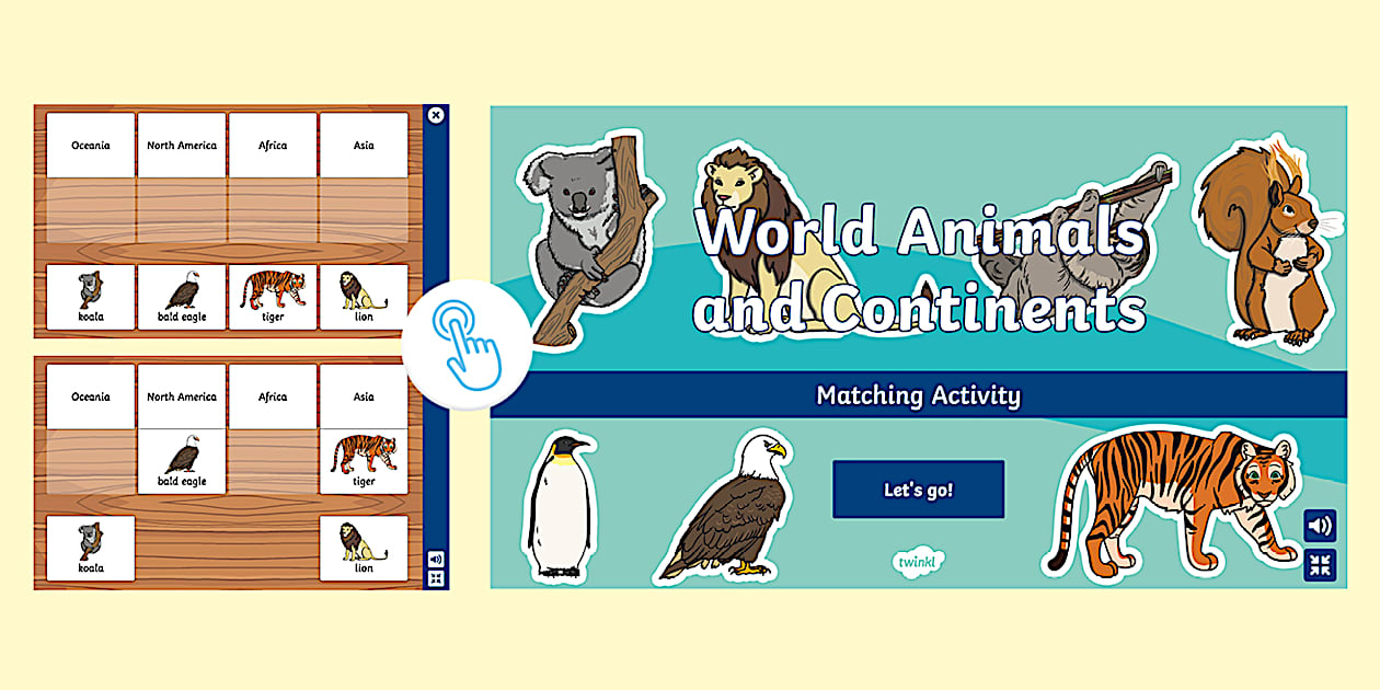 World Animals and Continents Interactive Matching Activity