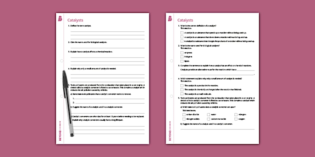 Catalysts Worksheet | KS3 Chemistry | Beyond Science