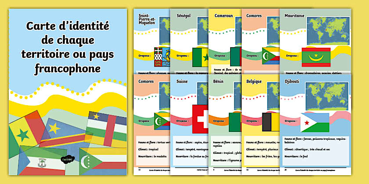 Carte d'identité de chaque pays francophone - Twinkl