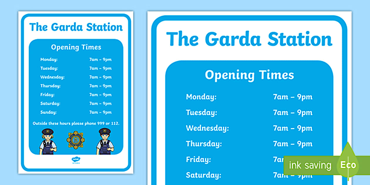 The Garda Station Aistear Opening Times - Twinkl