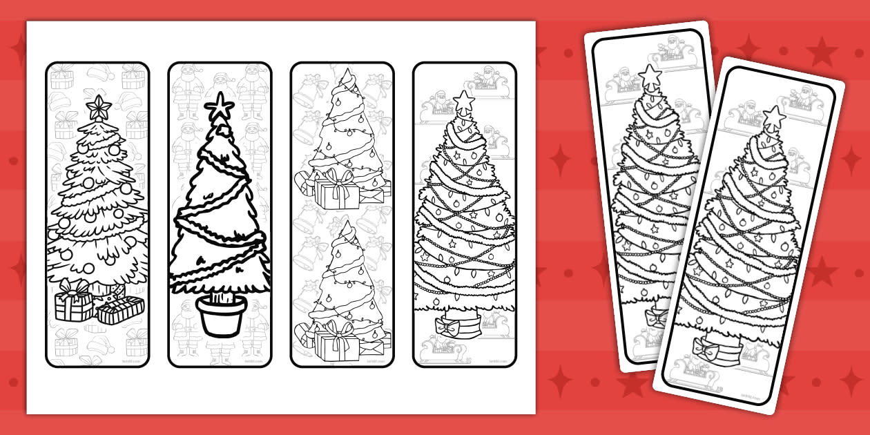 Christmas Tree Colouring Bookmarks (teacher made) - Twinkl