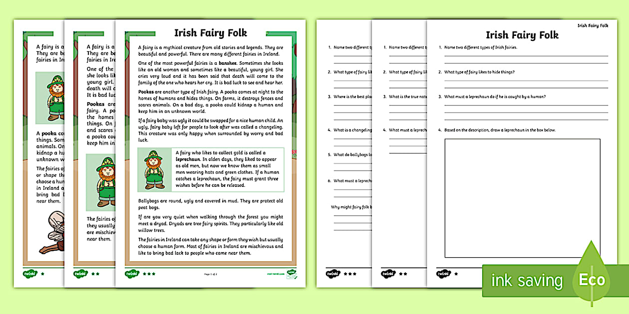 Irish Fairy Folk Differentiated Reading Comprehension Activity