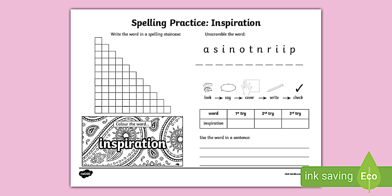 Inspiration Spelling Practice Worksheet (teacher made)
