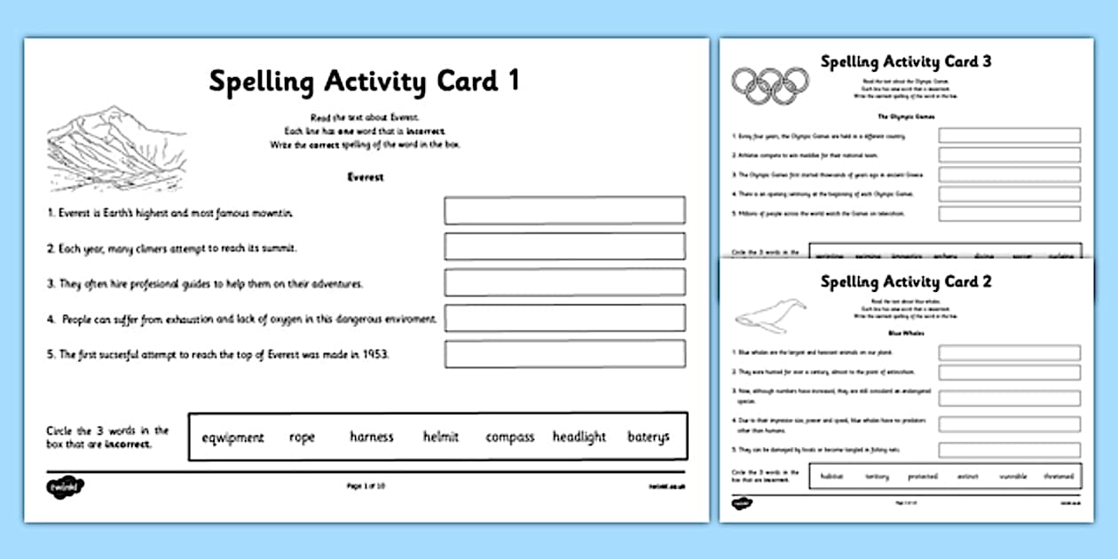 Year 5 Spelling Mistake Activity Cards - Twinkl