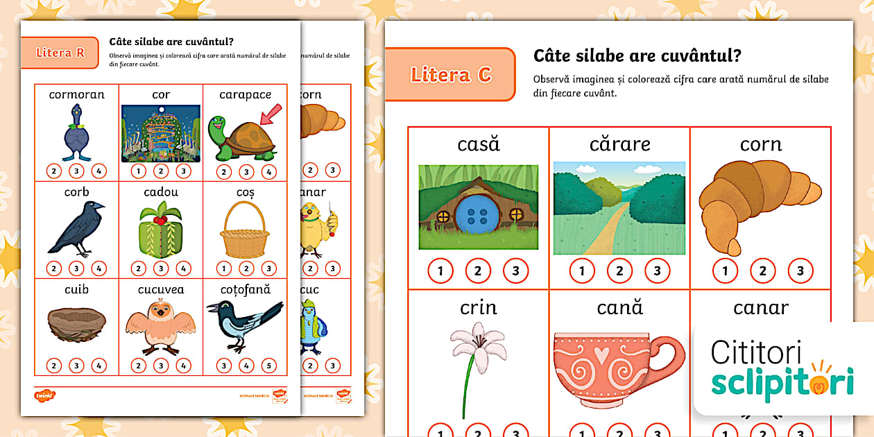 Litera C: Corul de seară – Fișă despărțirea în silabe