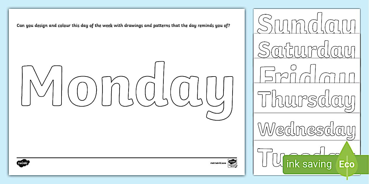 Days of the Week Colouring Pages (teacher made) - Twinkl