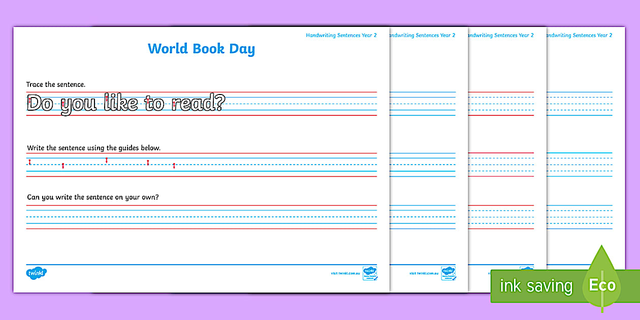 NSW World Book Day Year 2 Handwriting Worksheets - Twinkl