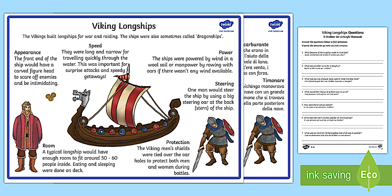 Lower Ability Vikings Longships Information and Comprehension Worksheets