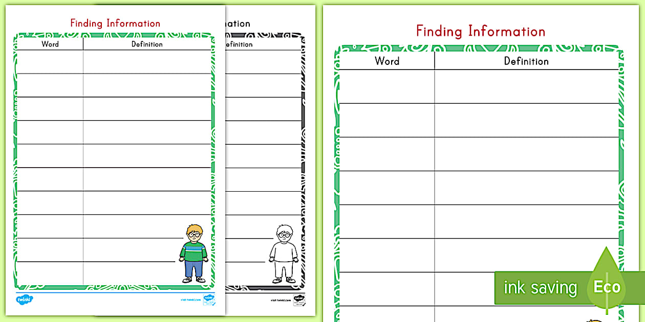 Finding Information Worksheet (teacher made) - Twinkl