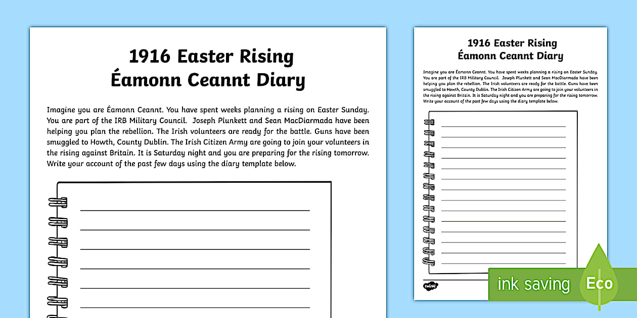 1916 Rising Diary Éamonn Ceannt Writing Worksheet - Twinkl