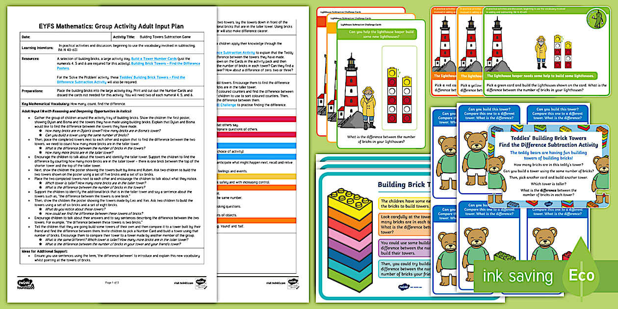 EYFS Maths: Building Towers Subtraction Game Group Activity Adult Input ...