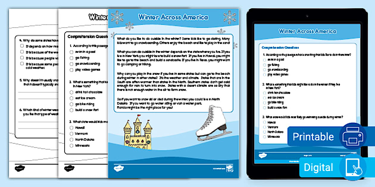 2nd Grade Winter Across America Reading Comprehension