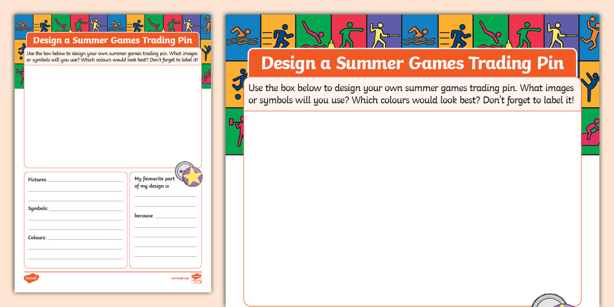 KS1 Design a Summer Games Trading Pin Worksheet - Twinkl