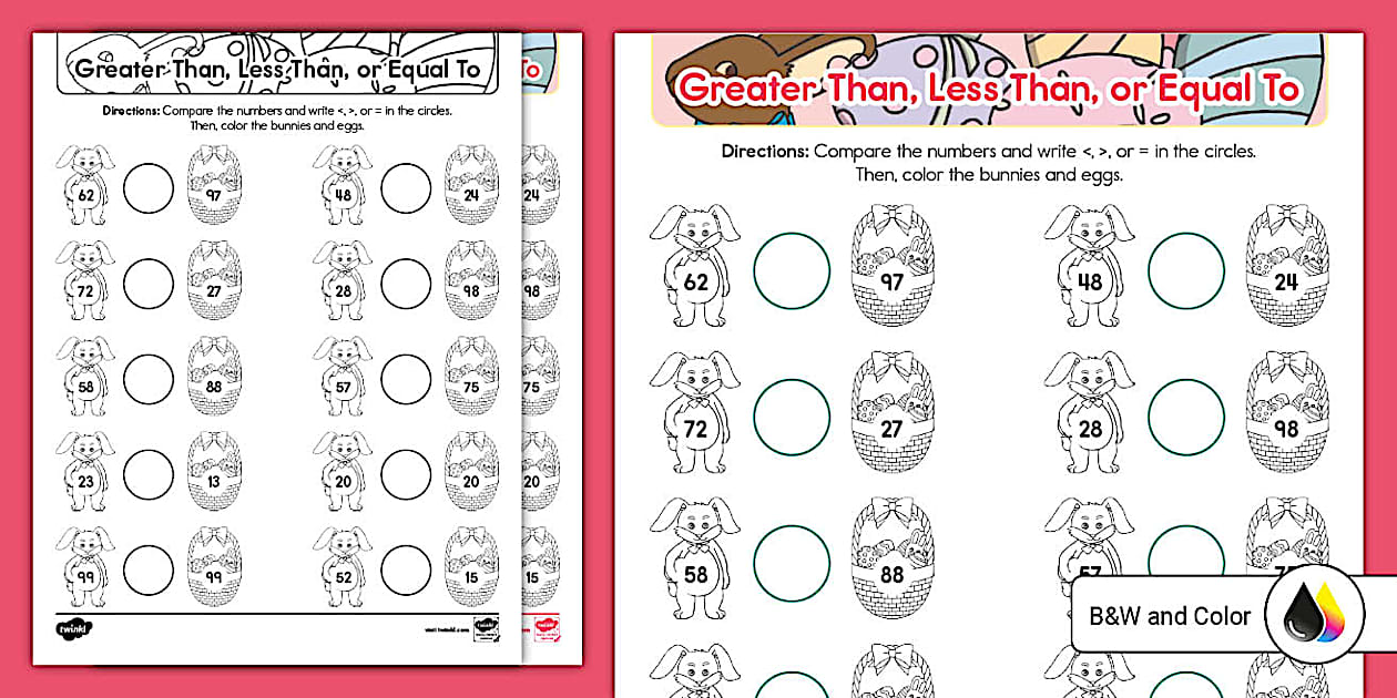 First Grade Easter Comparing Two-Digit Numbers Activity Worksheet